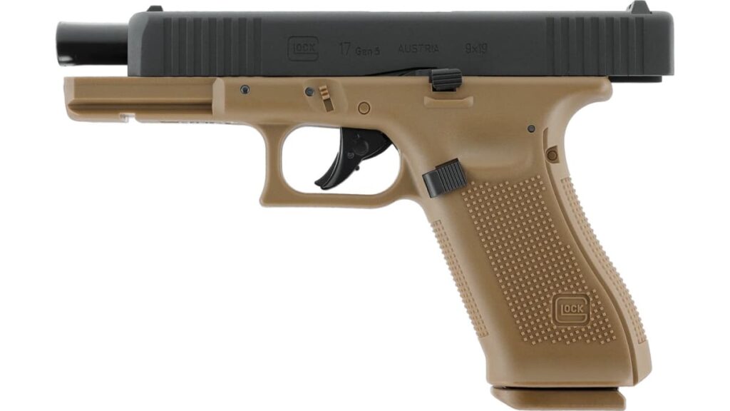 PISTOLA GLOCK 17 GEN5 4,5 NEGRA/COYOTE CO2 BALIN #58470 - Armeria Urcelay